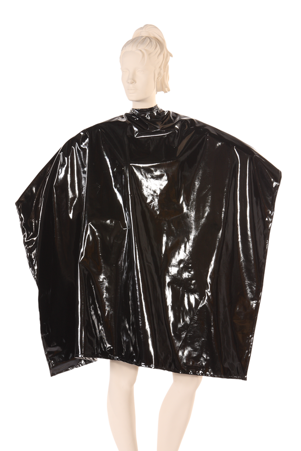 Waterproof Salon Cape In Shiny Black Made With Polyurethane – Salonwear